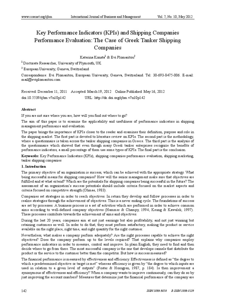 Key Performance Indicators KPIs and Shipping Compa | PDF | Performance ...