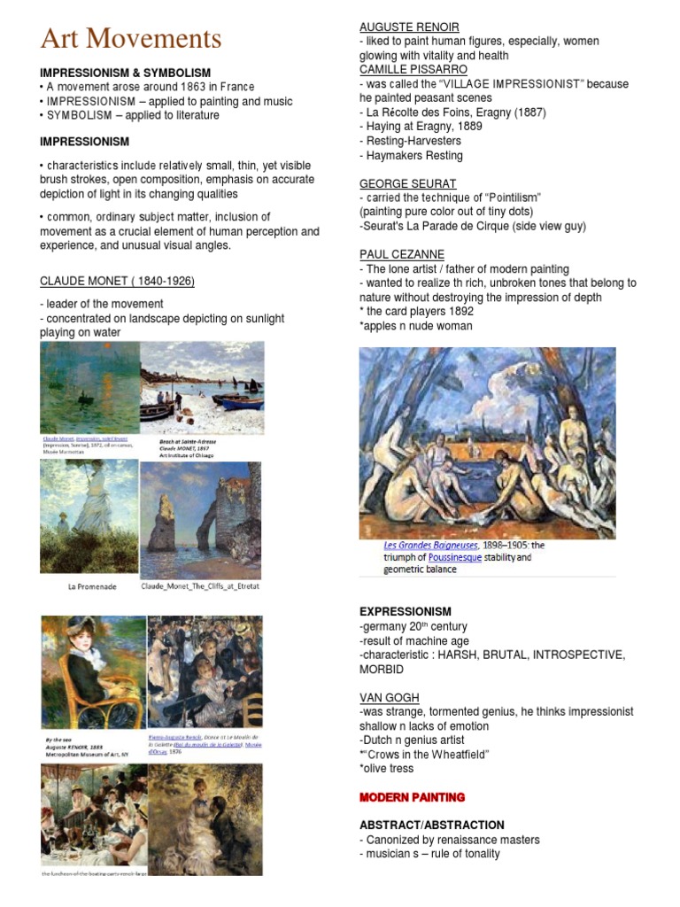 Art Movements: Impressionism & Symbolism | PDF | Impressionism ...
