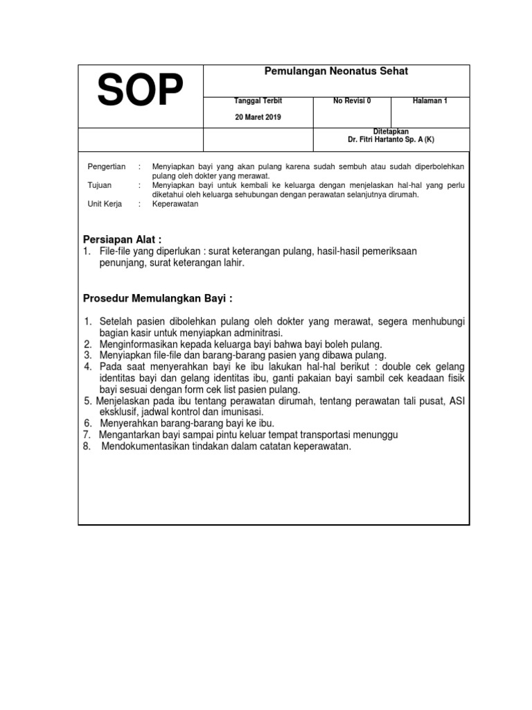 SOP Bayi Sehat Pulang (Revisi) | PDF