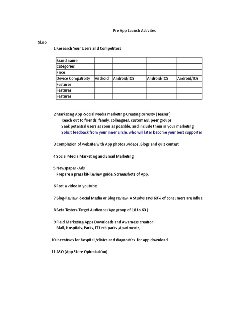 App Launch Pre & Post Activities | PDF