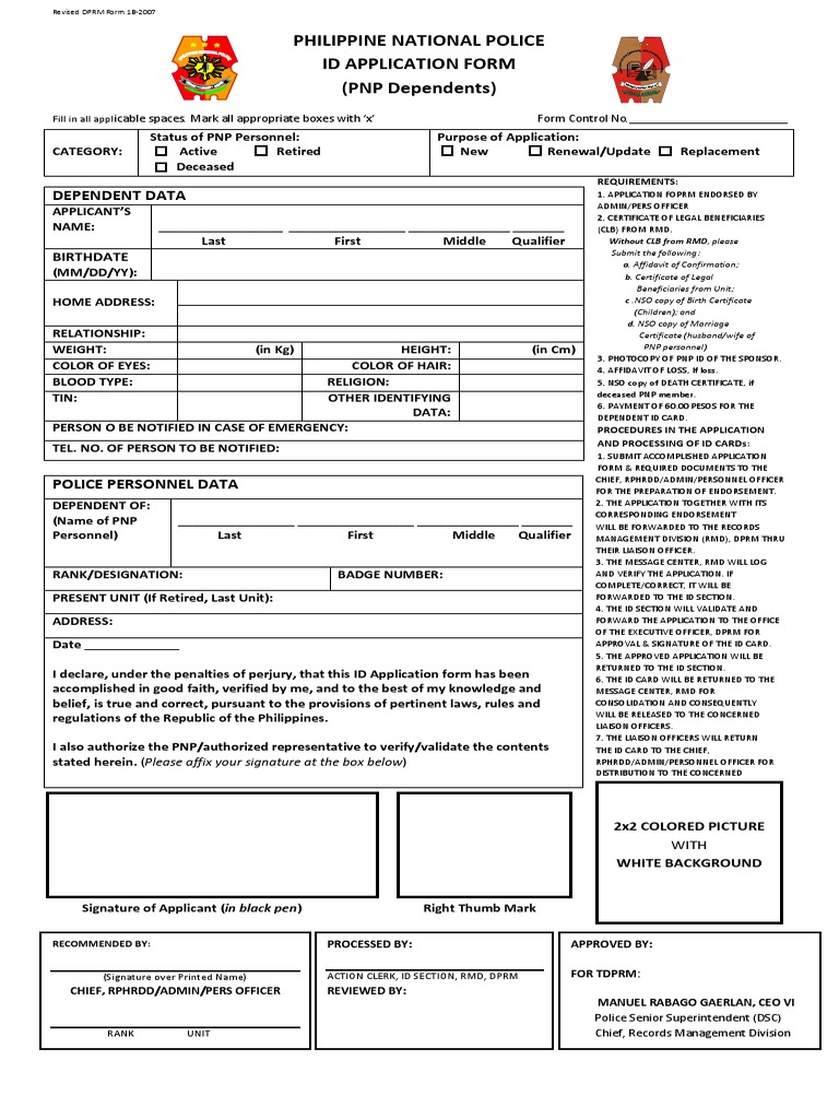 PNP Id Dependents | PDF | Official Documents | Identity Document