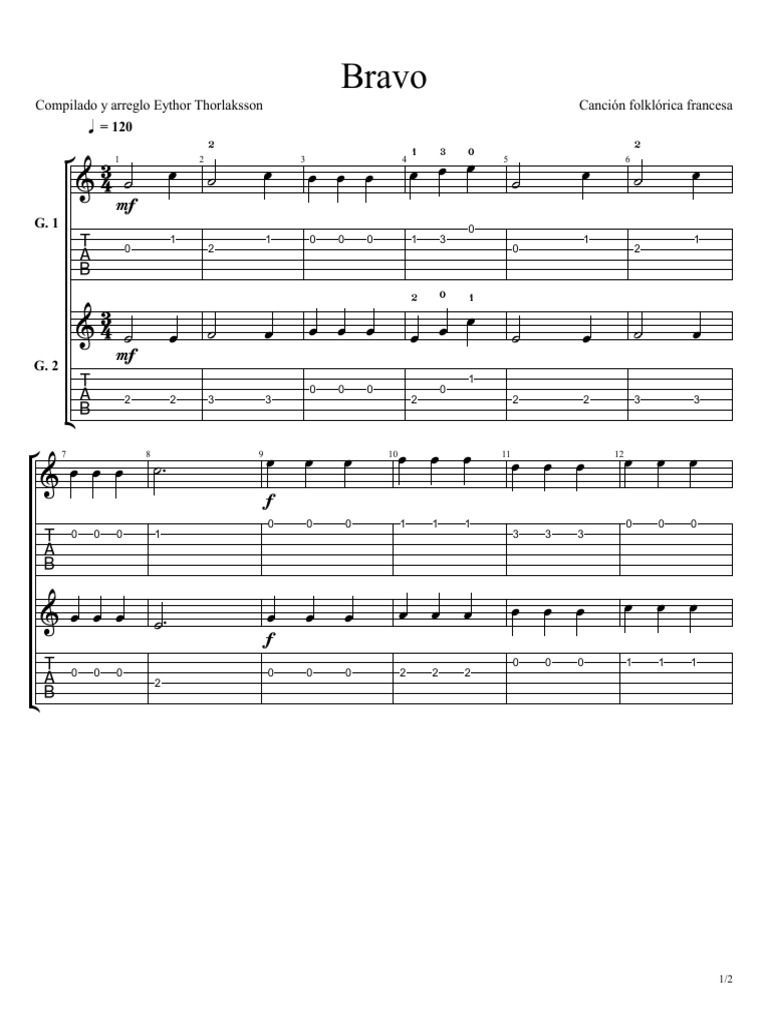 French Folk Song: Bravo Tablature | PDF