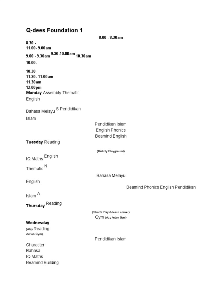 Timetable MOE (QF 1) PDF | PDF