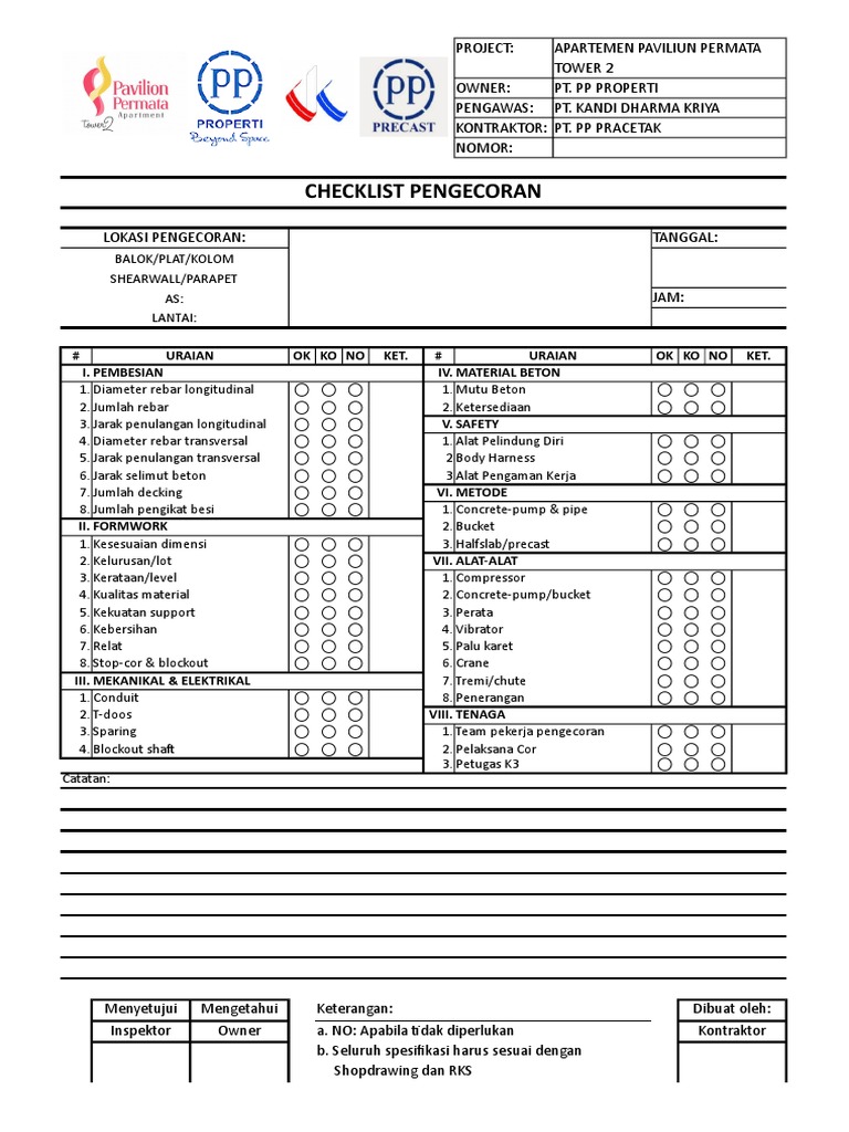 Checklist Pengecoran APP | PDF
