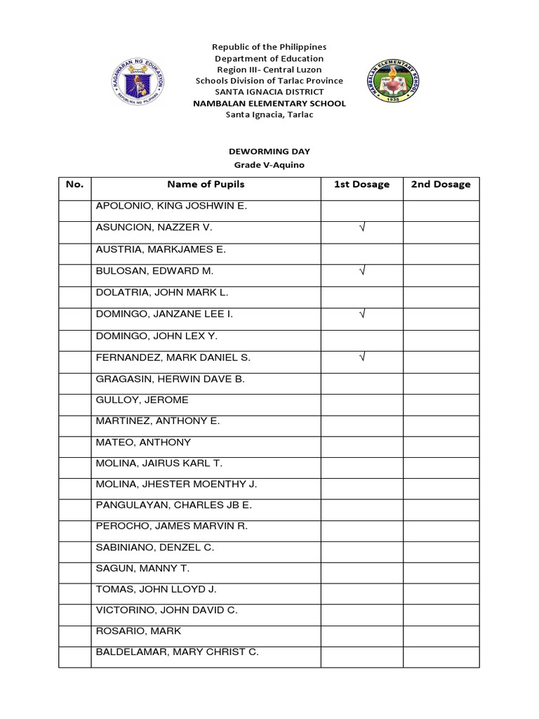 Deworming Form | PDF