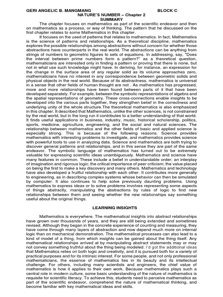 Chapter 2 Summary and Learning Insights | PDF | Abstraction | Teaching Mathematics