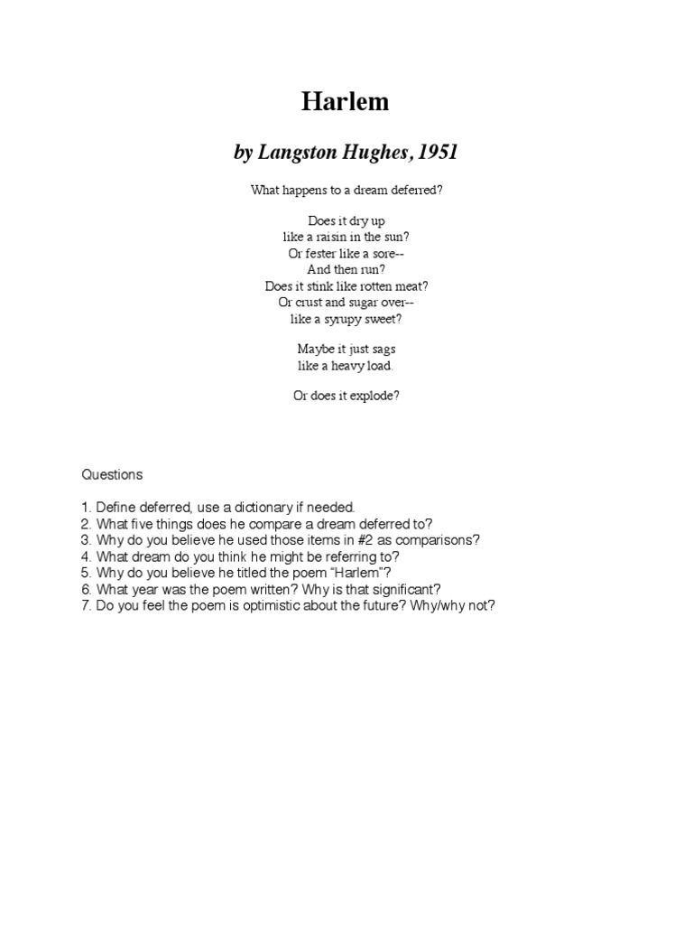 LangstonHughesHarlem PDF | PDF | Foreign Language Studies | General Fiction
