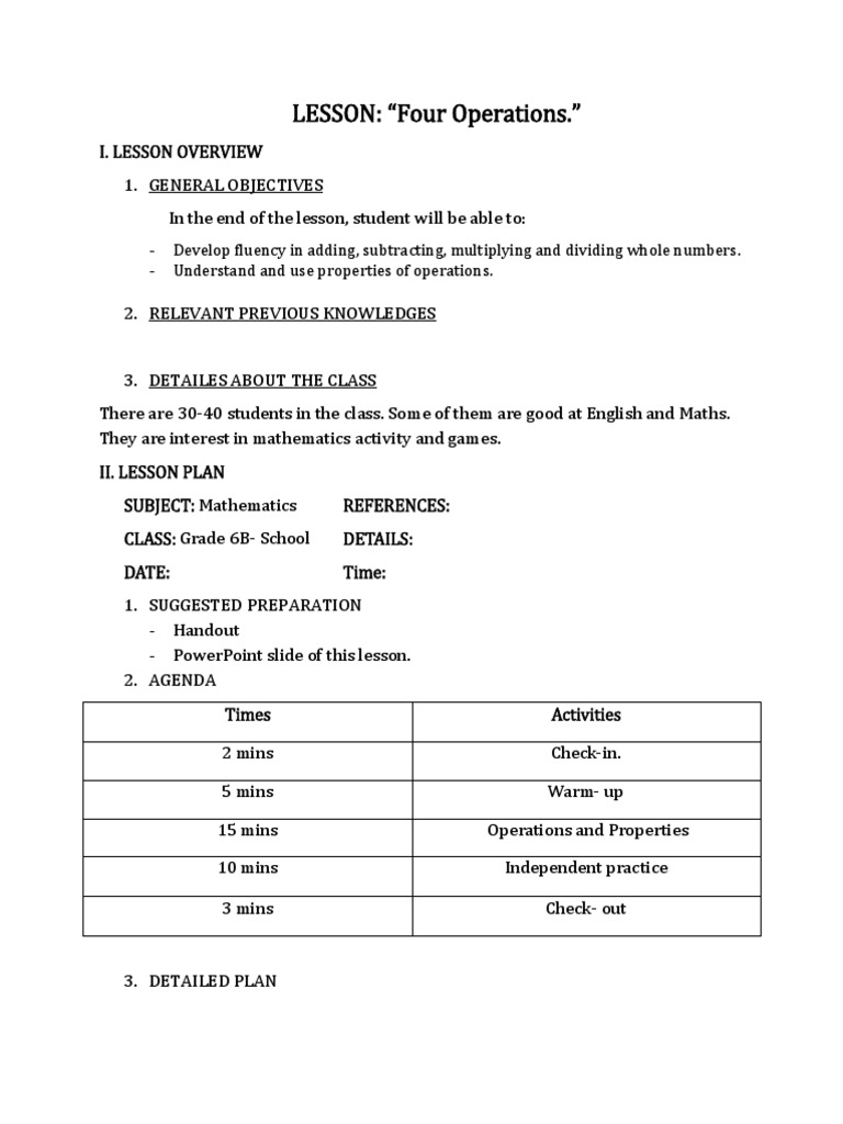 Four Operations | PDF | Division (Mathematics) | Numbers