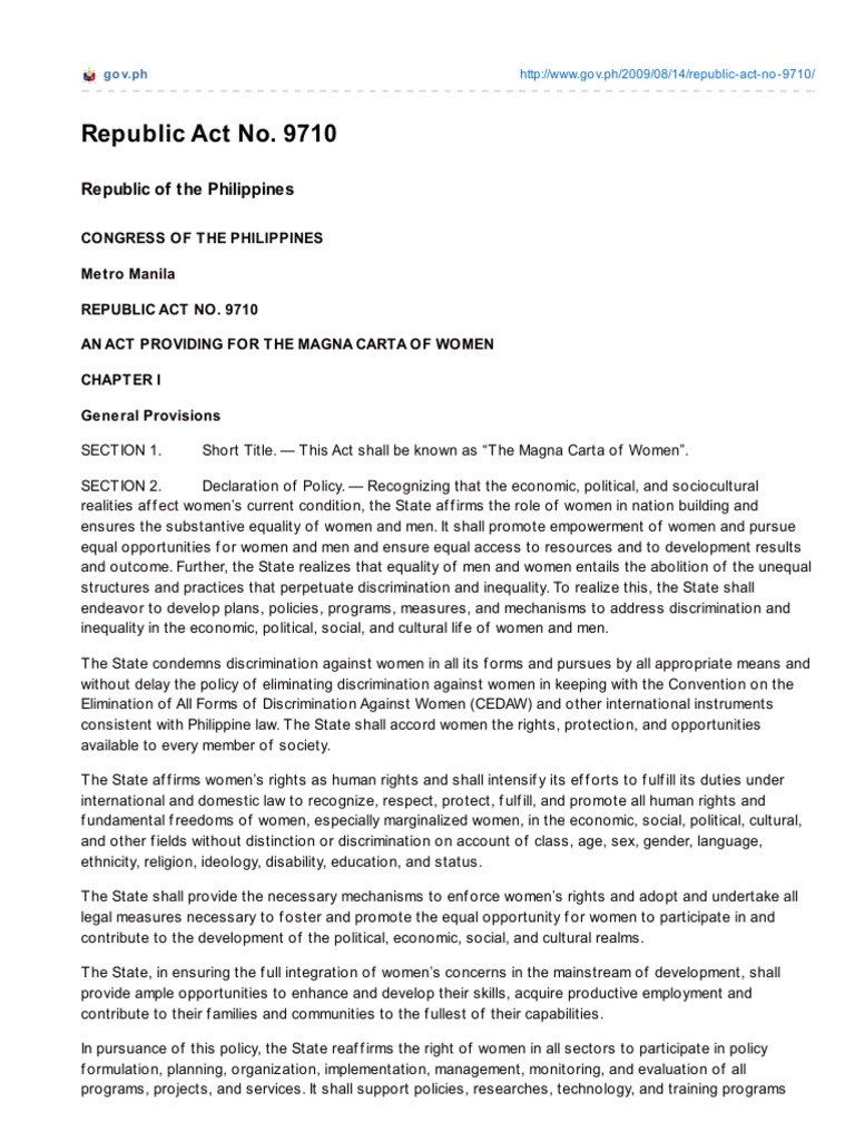 RA 9710 - Magna Carta of Women PDF | PDF | Gender Equality | Gender Studies