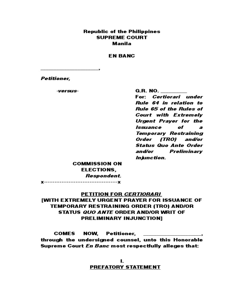 SC - Petition For Certiorari | PDF | Injunction | Certiorari