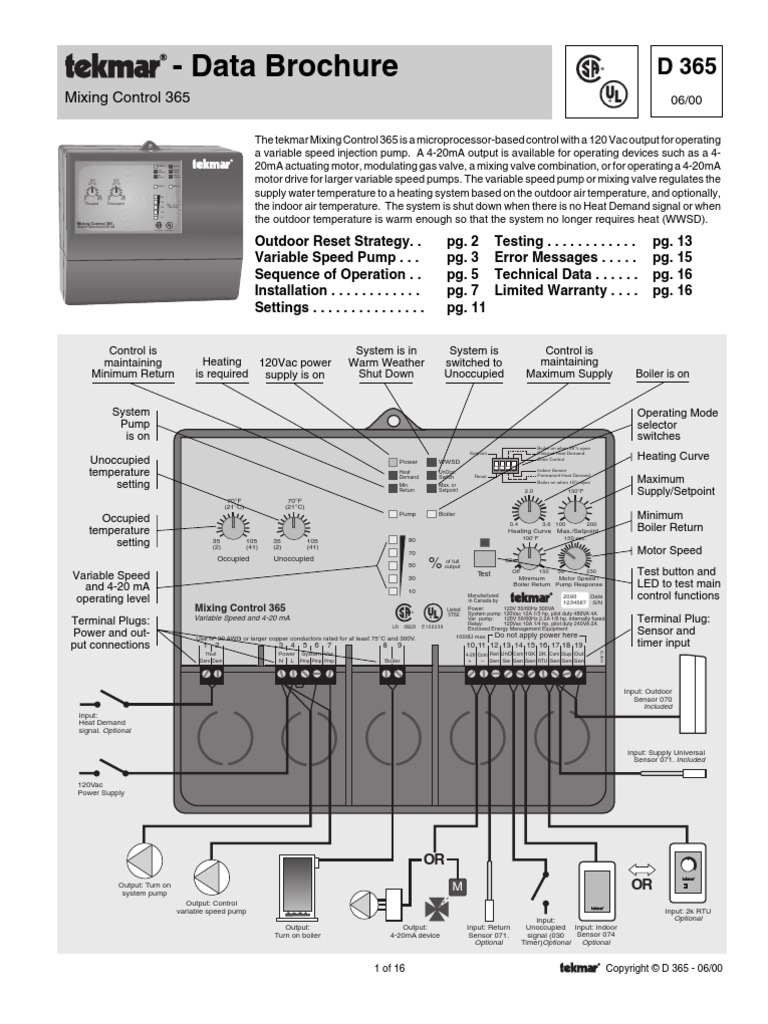 Tekmar 365 Variable Speed Mixing Control/ 4-20 Ma | PDF | Pump ...