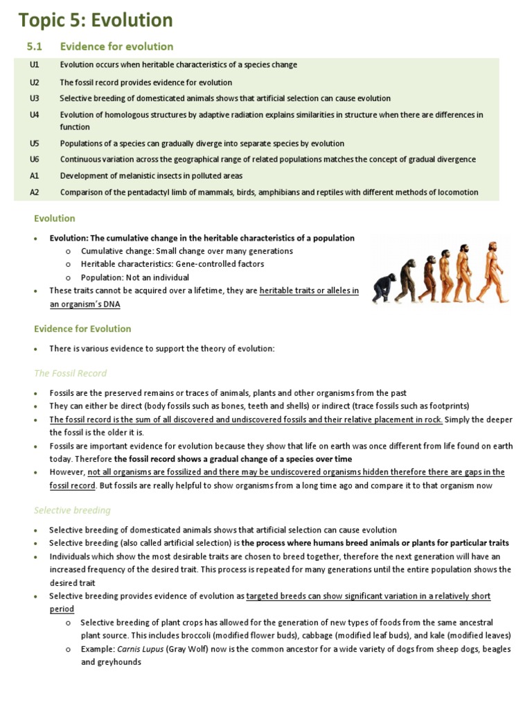 5.1 Evidence For Evolution | PDF | Evolution | Reproduction
