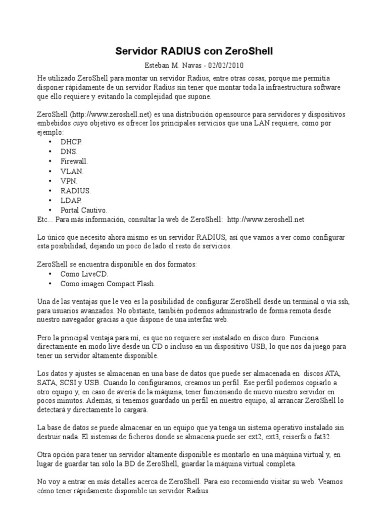 Radius Zeroshell | PDF | Contraseña | Servidor (Computación)