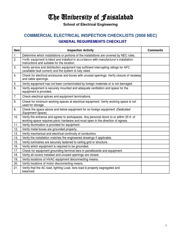 Electrical Checklist | PDF