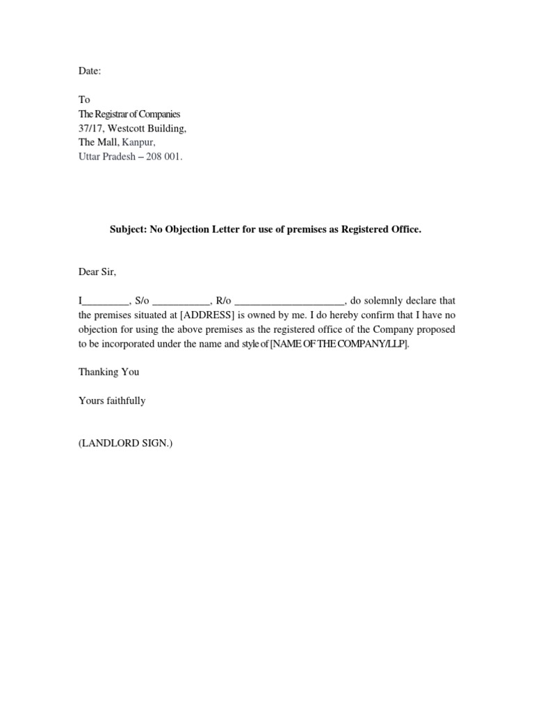 No Objection Letter for Registered Office | PDF | Career & Growth ...