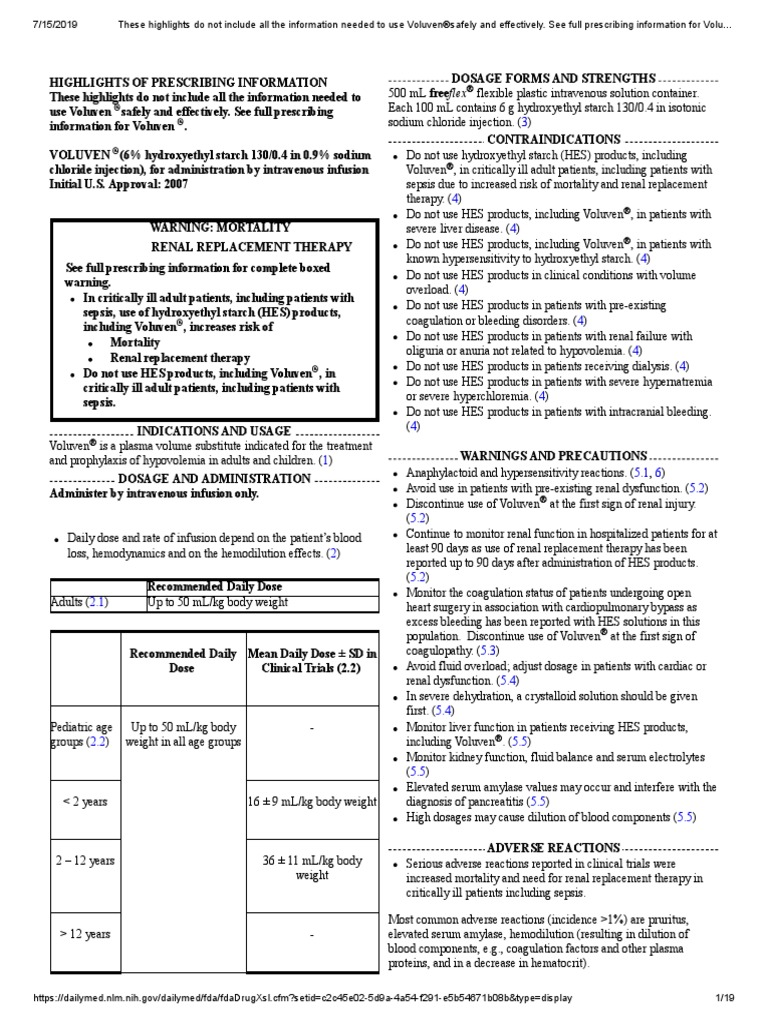 Voluven Infus | PDF | Dose (Biochemistry) | Chemistry
