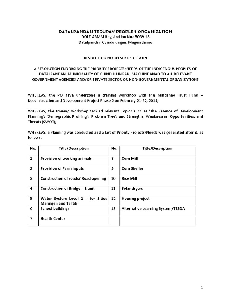 Priority Projects for Datalpandan IPs | PDF