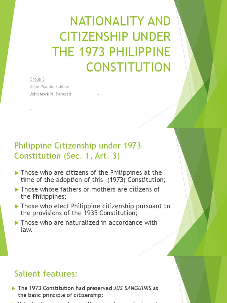 Nationality and Citizenship Under The 1973 Philippine Constitution ...
