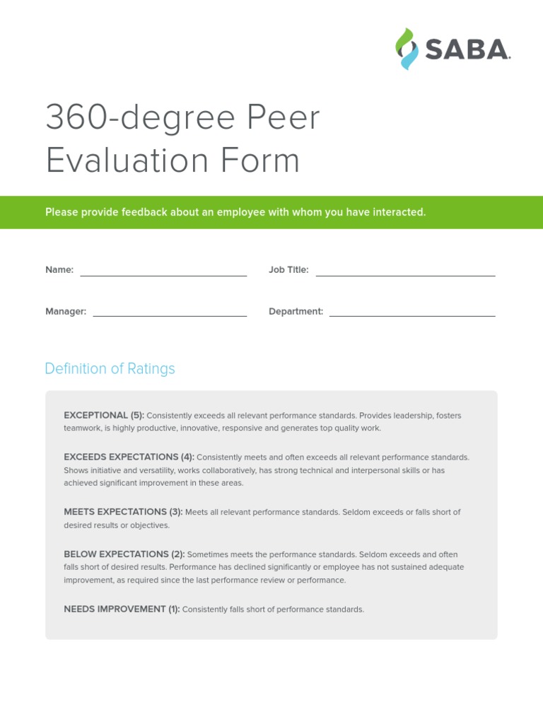 360 Degree Peer Evaluation Form | Download Free PDF | Performance ...