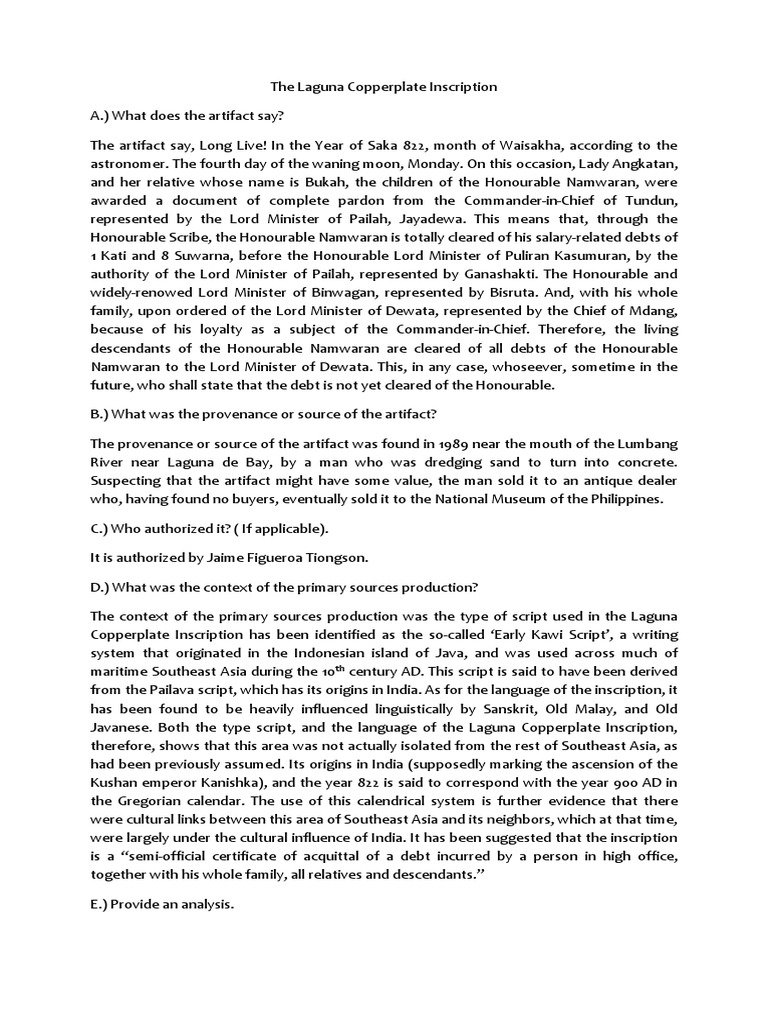 The Laguna Copperplate Inscription | Southeast Asia