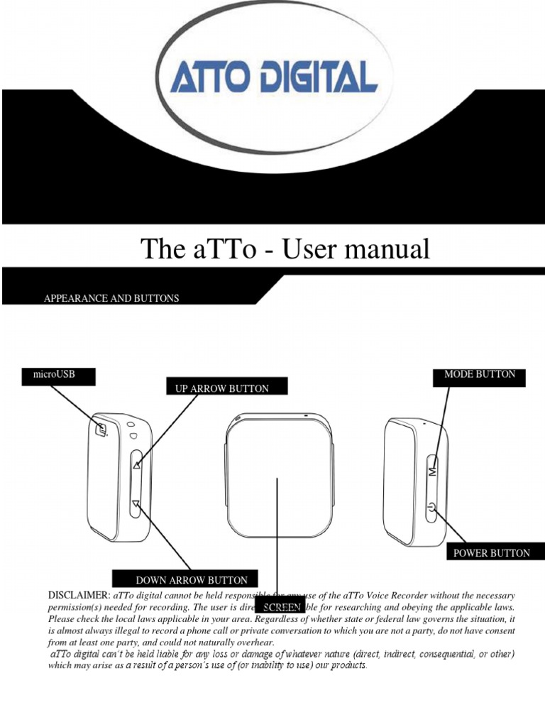 aTTo Voice Recorder Manual | PDF | Battery Charger | Computer File