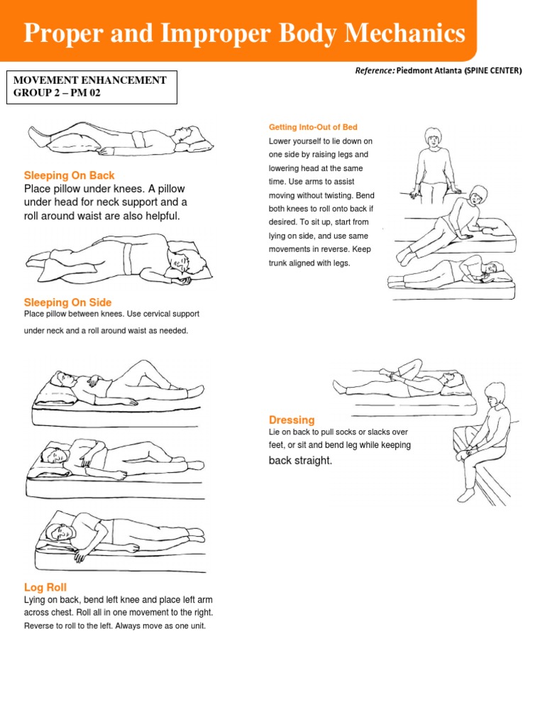 Proper and Improper Body Mechanics: Sleeping On Back | PDF | Chair | Pillow