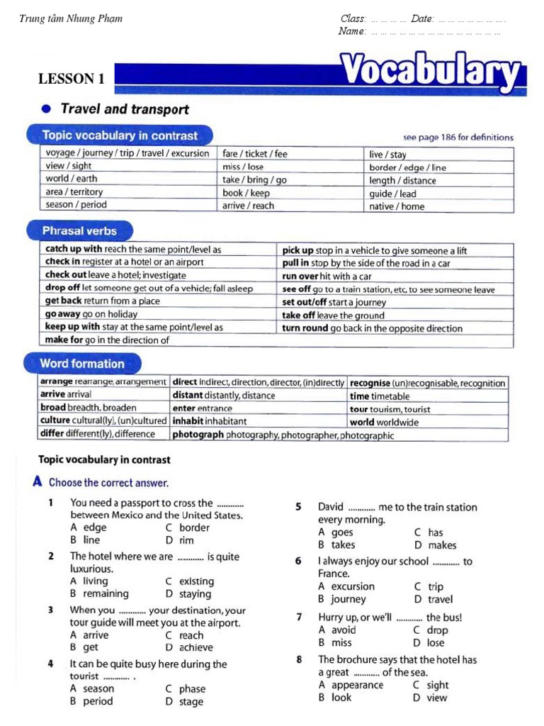 L1 - 7D - Vocab - B2 - Unit 2 - Travel and Transport | PDF