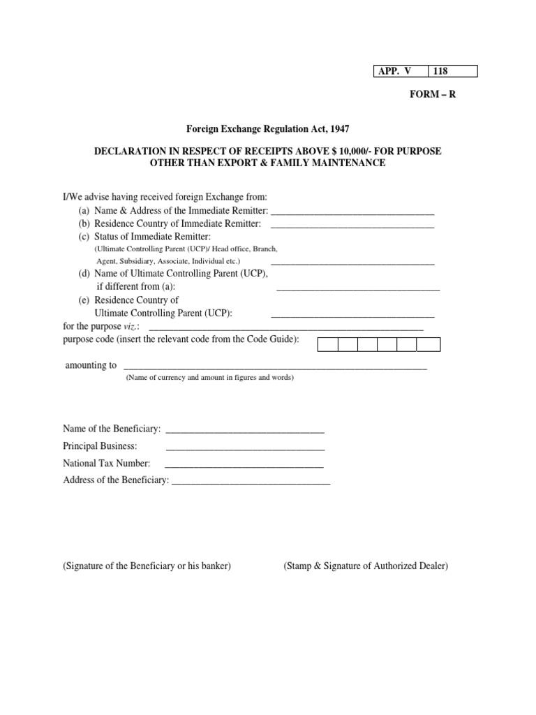 App. V 118 Form - R | PDF | Government Finances | Business