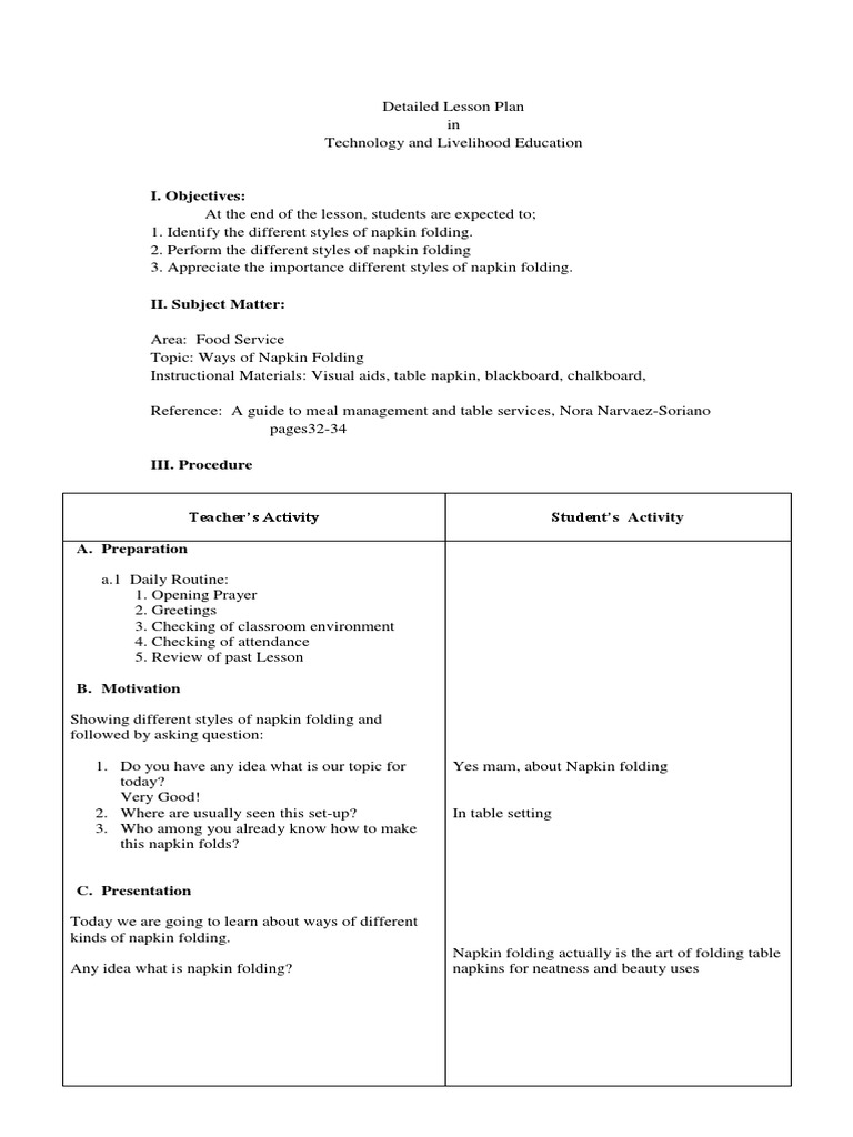 DLP in TLE | PDF | Tableware | Lesson Plan