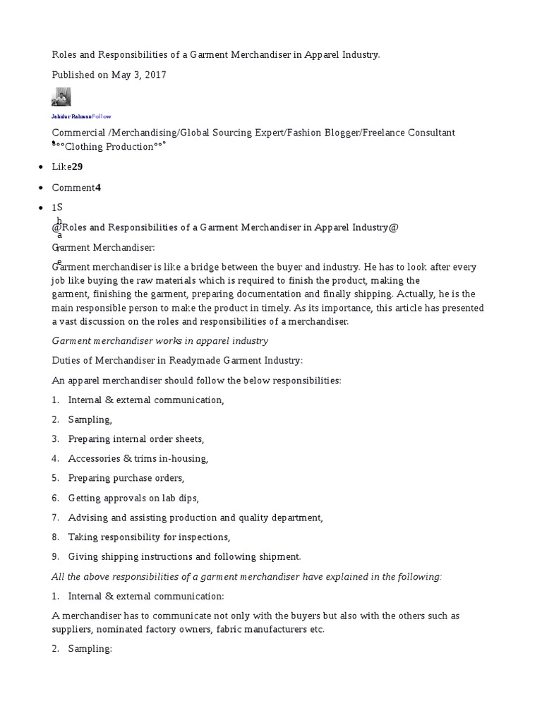 Garment Merchandiser Roles Explained | PDF | Clothing | Economic Sectors