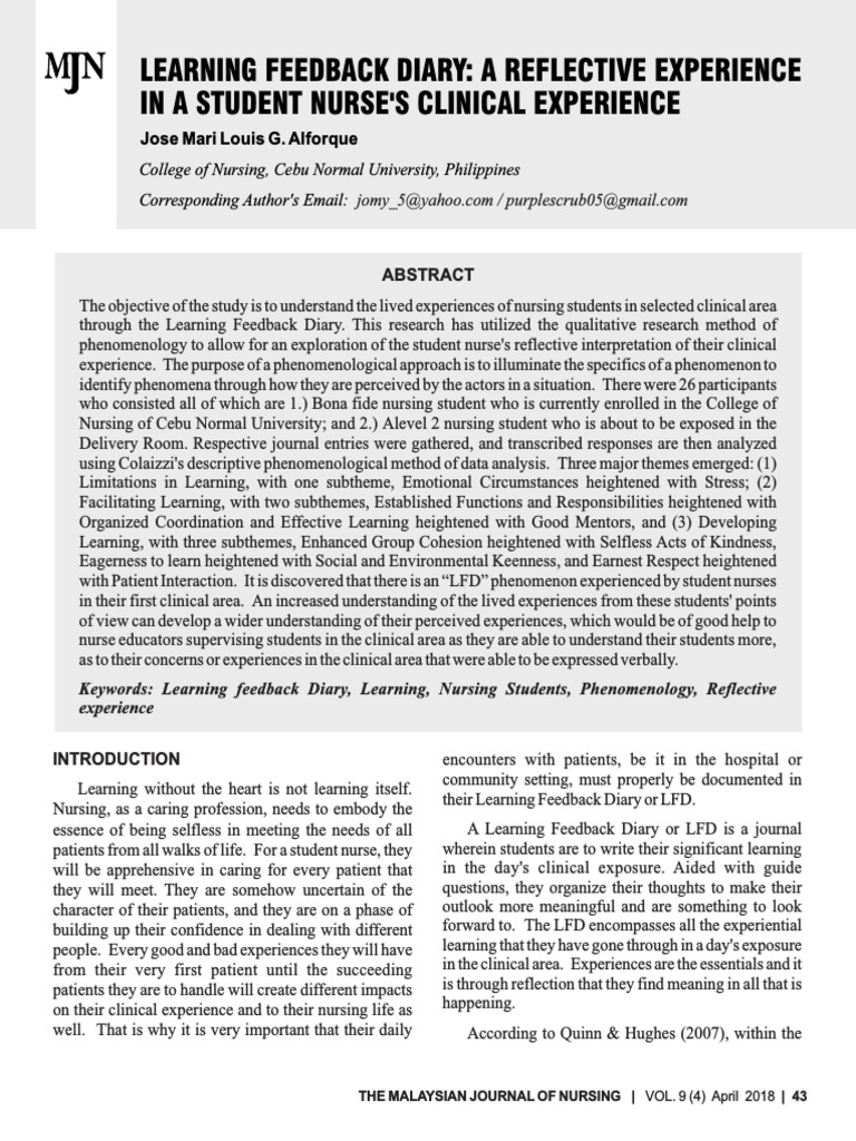 LFD - A Reflective Experience in A Student Nurse's Clinical Experience | PDF | Reflective ...