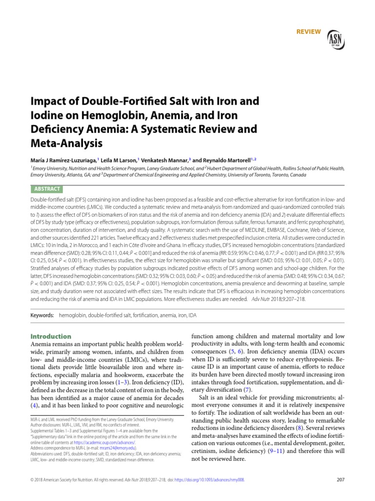 Impact of Double-Fortified Salt With Iron and Iodine On Hemoglobin ...