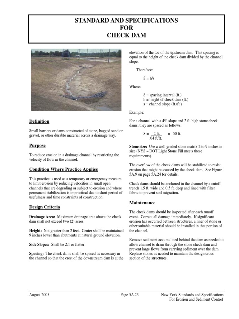 Standard and Specifications FOR Check Dam: Size (NYS - DOT Light Stone ...