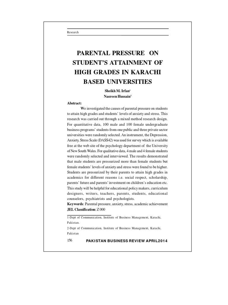 Parental Pressure On Student S Attainmen | Download Free PDF ...