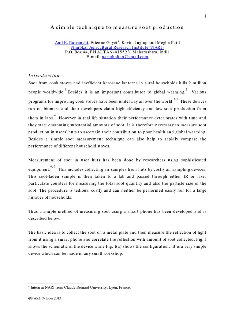A Simple Technique To Measure Soot Production: Anil K. Rajvanshi ...