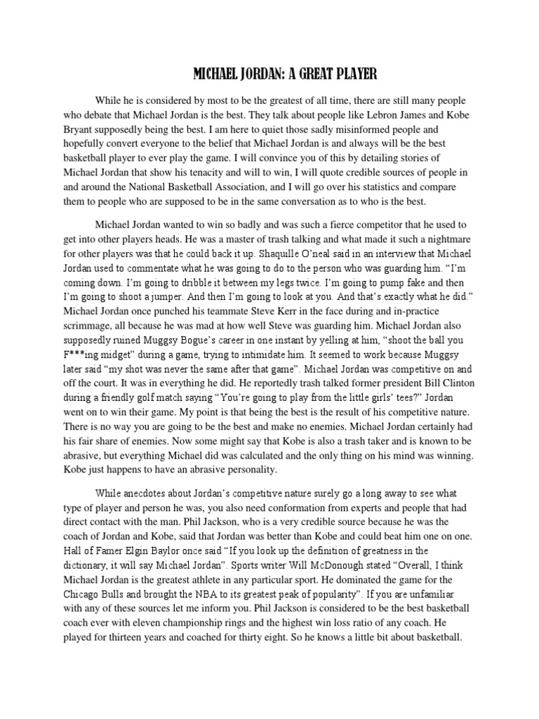 Michael Jordan Position Paper | PDF | Kobe Bryant | National Basketball ...