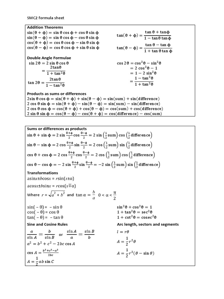 Trigonometric Functions Formula Sheet | PDF | Trigonometric Functions | Sine