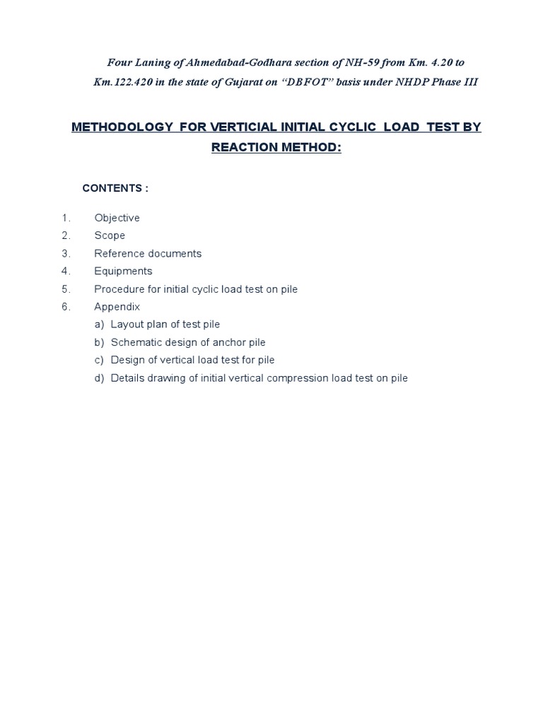 Methodology For Verticial Initial Cyclic Load Test by Reaction Method ...