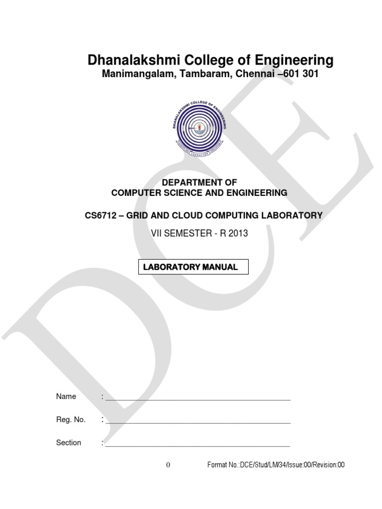 Cs6712 Cse GCCL Even Viise Labmanual | PDF | Grid Computing | Cloud Computing
