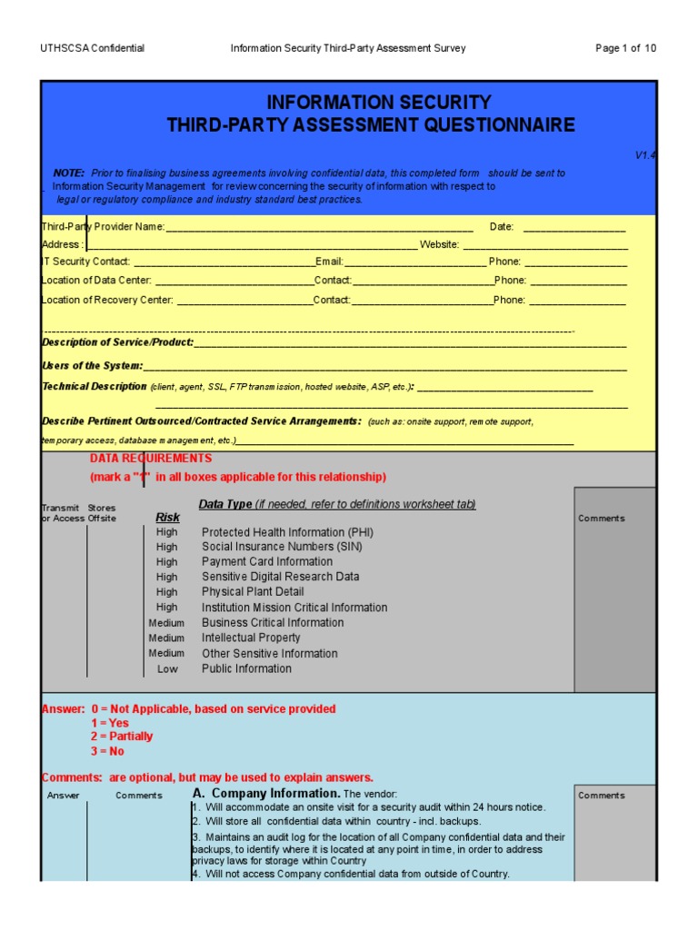3rd Party Outsourcing Information Security Assessment Questionnaire V1 ...