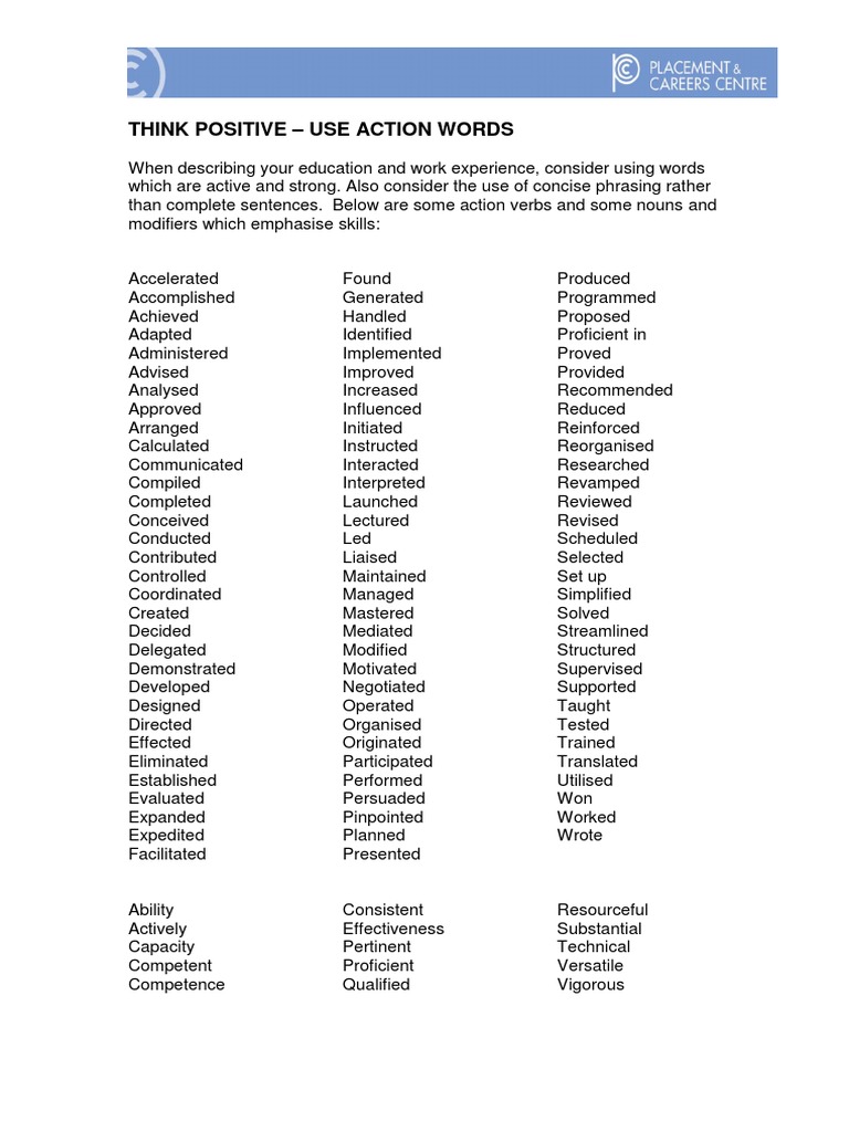 Think Positive - Use Action Words | PDF | Applied Psychology ...