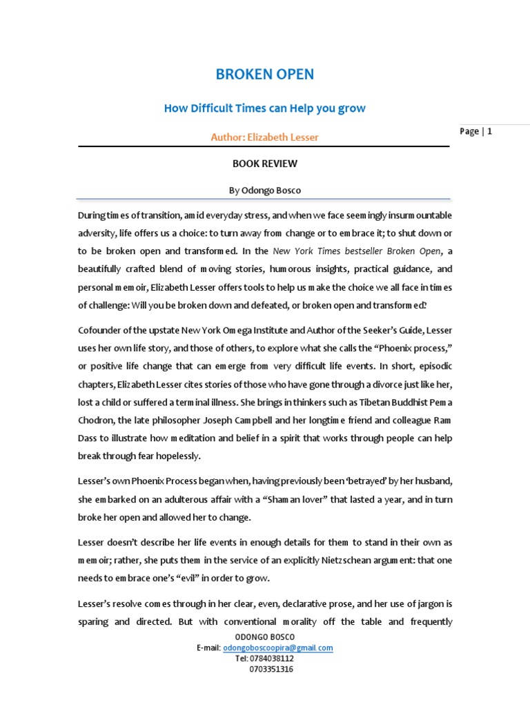 Broken Open-Elizabeth Lesser - Book Review by Bosco Odongo | PDF ...