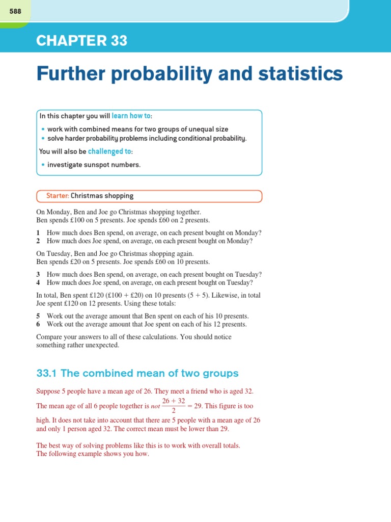 33 - Further Probability and Statistic PDF | PDF | Mean | Spreadsheet