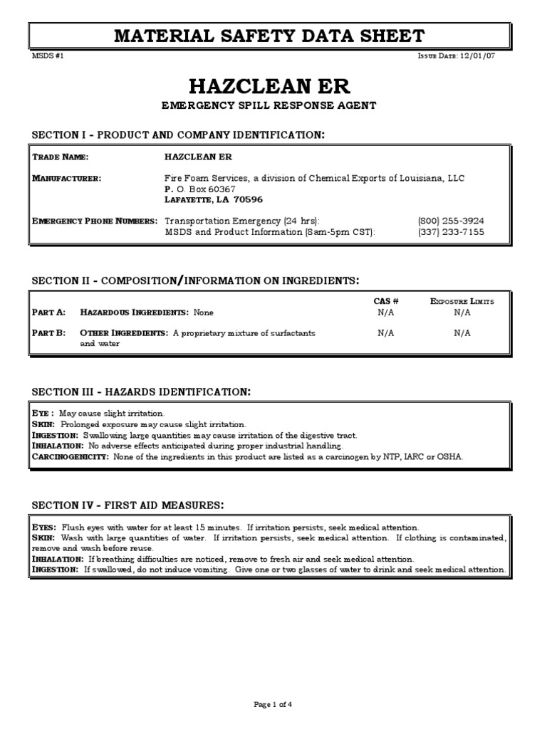 Hazclean Er Msds | PDF | Resource Conservation And Recovery Act | Superfund