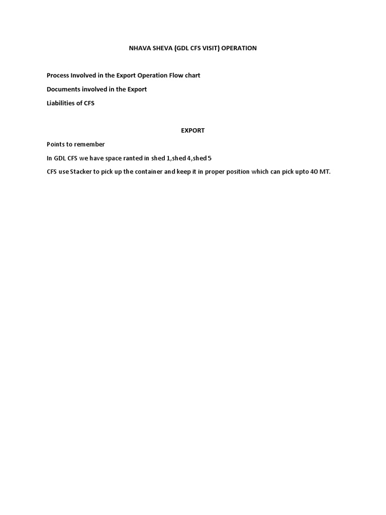 Nhava Sheva (GDL Cfs Visit) Operation | PDF