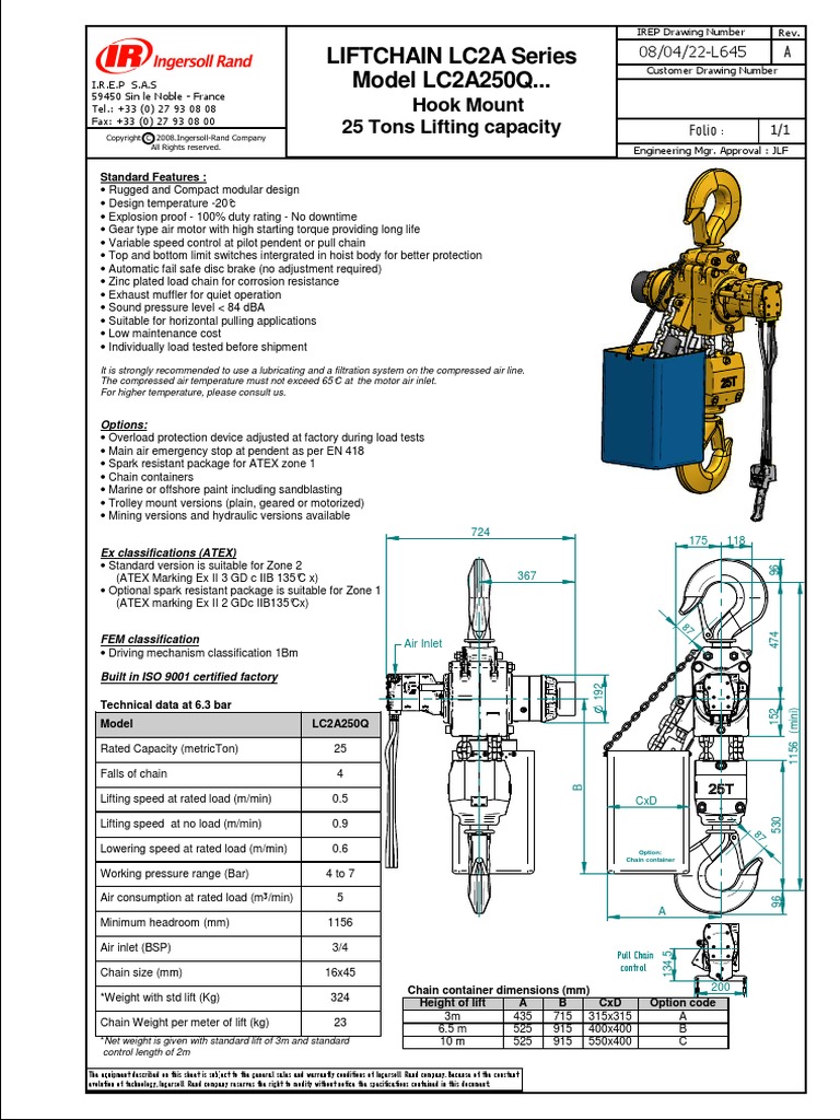 Liftchain Lc2A Series Model LC2A250Q... : Hook Mount 25 Tons Lifting ...