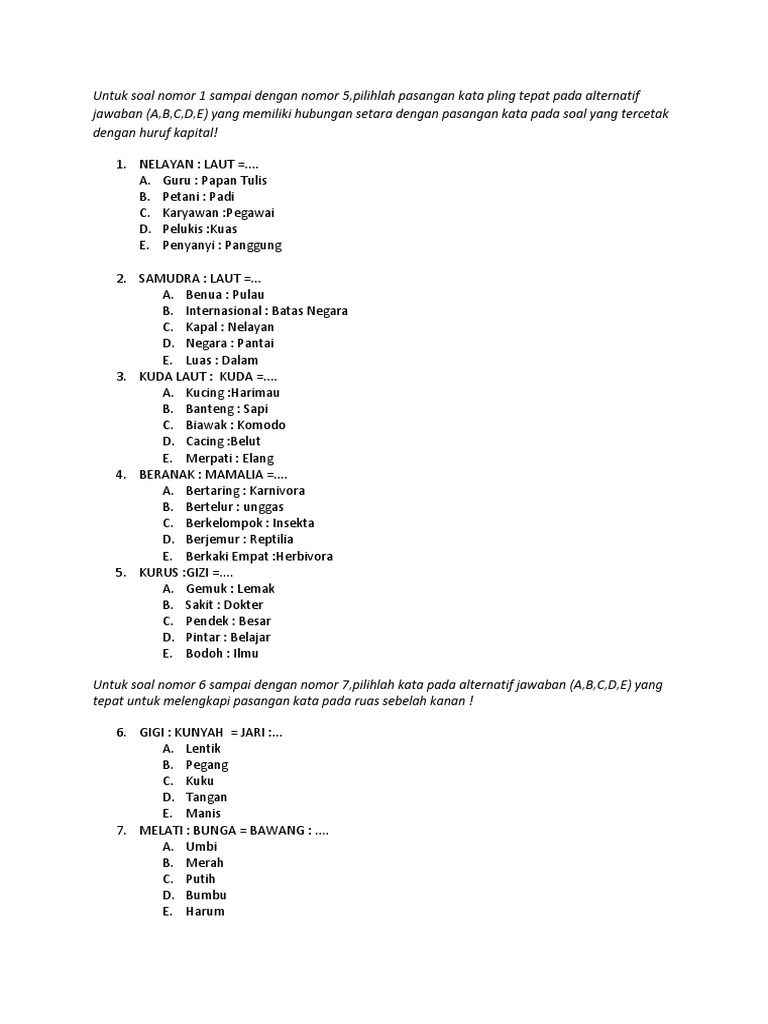Contoh Soal Tes Potensi Akademik TPA | PDF | Kajian Bahasa Asing
