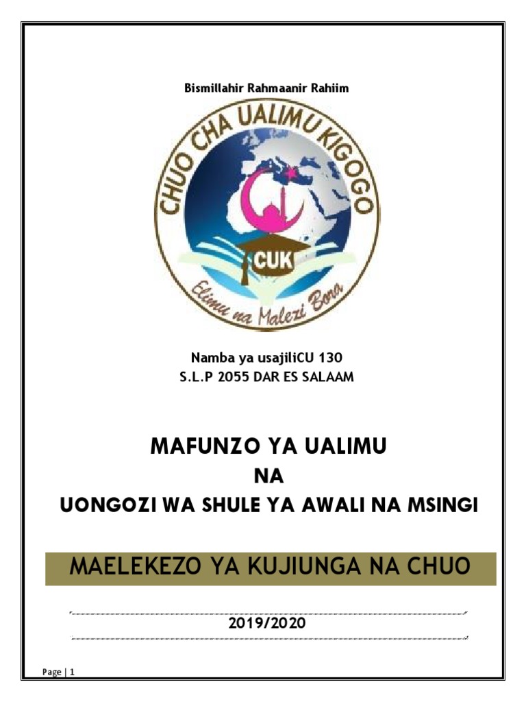 Kigogo Teachers College Joining Instructions 2019-2020 | PDF