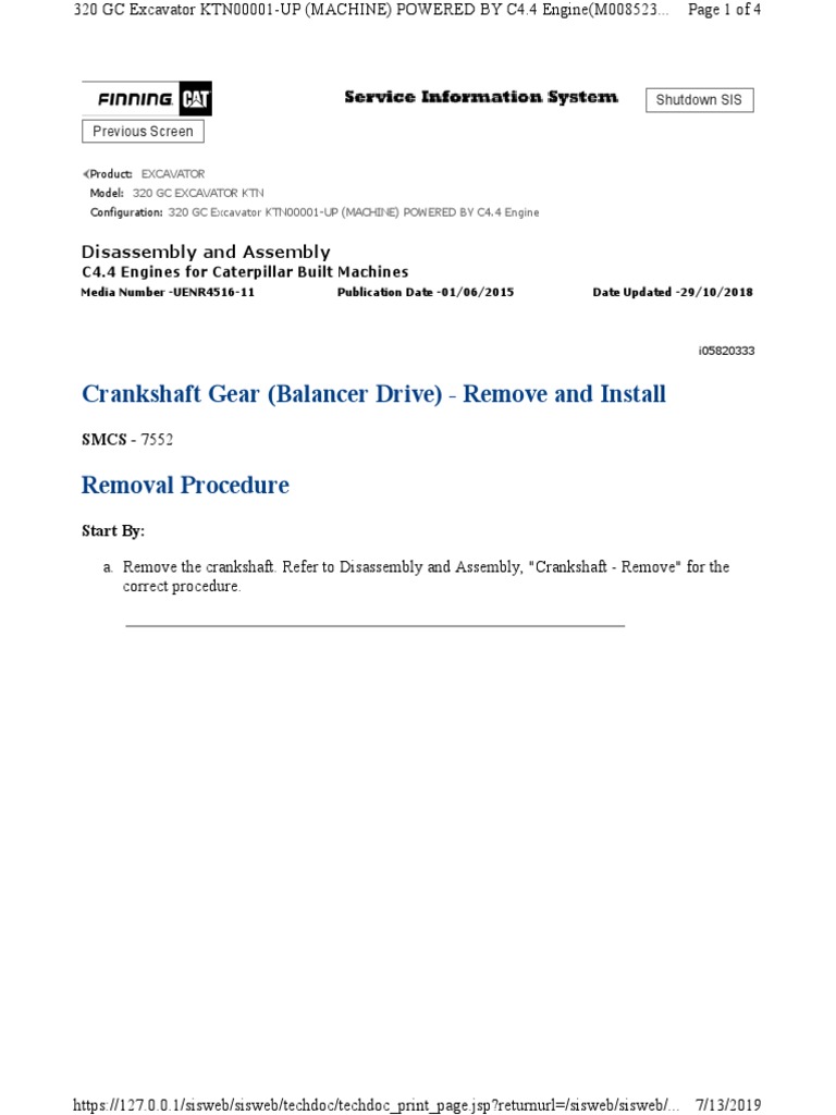Crankshaft Gear (Balancer Drive) - Remove and Install | PDF | Machines ...