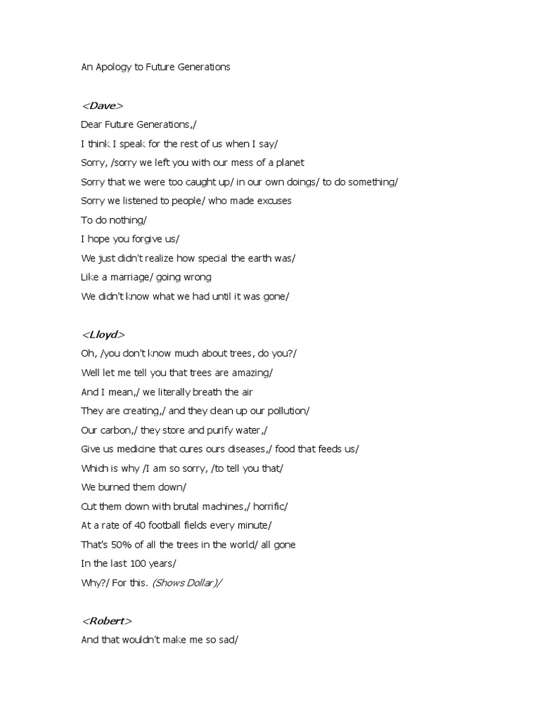 An Apology Letter To Future Generations | PDF | Nature | Natural ...